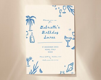 Hand Drawn Orange Illustrated Birthday Soiree Invite Template ...