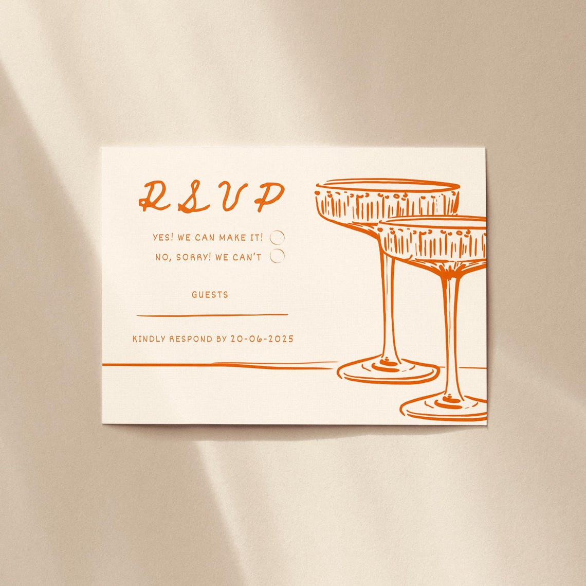 Hand Drawn Orange Coup Champagne Illustrated Soiree RSVP Card Template ...