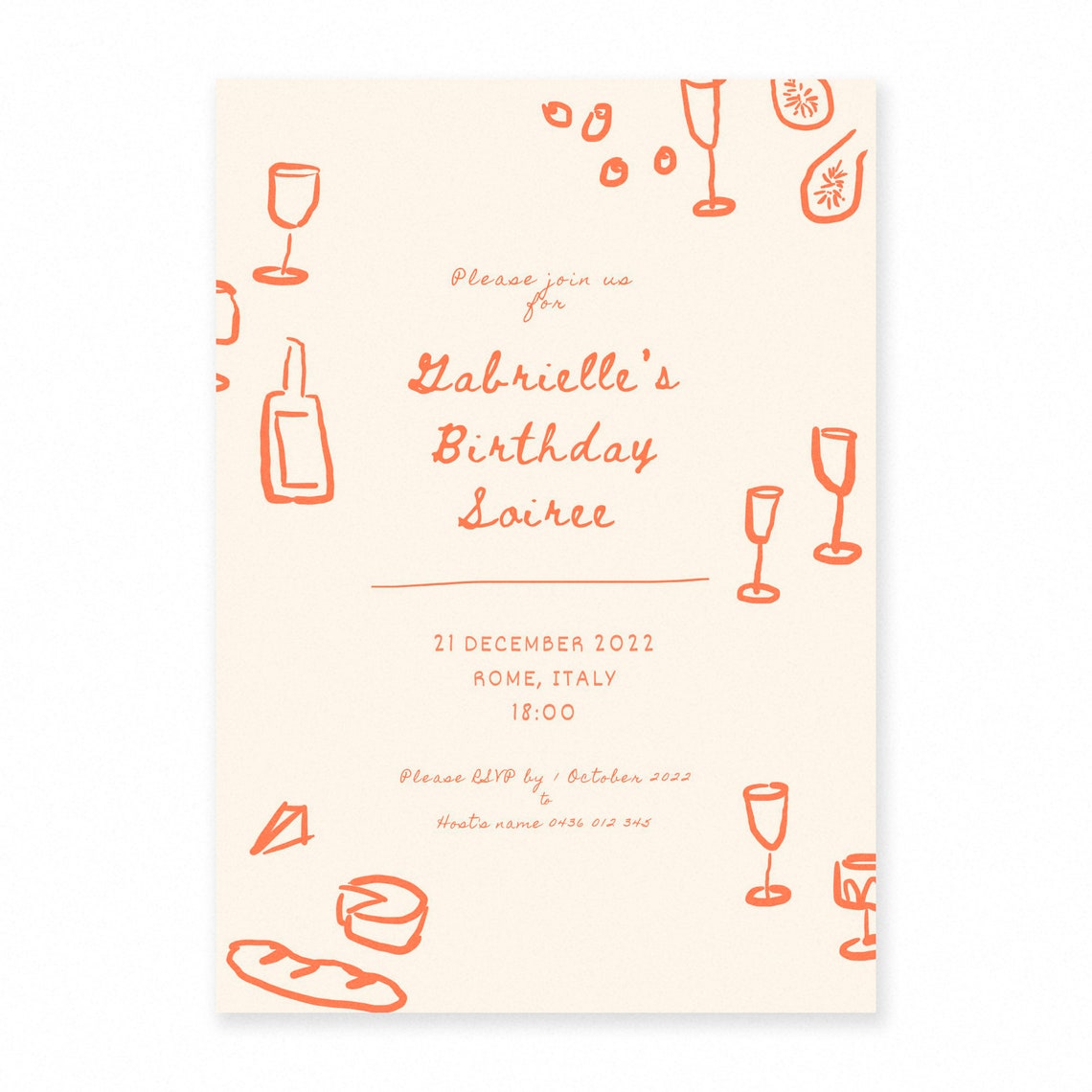 Hand Drawn Orange Illustrated Birthday Soiree Invite Template ...