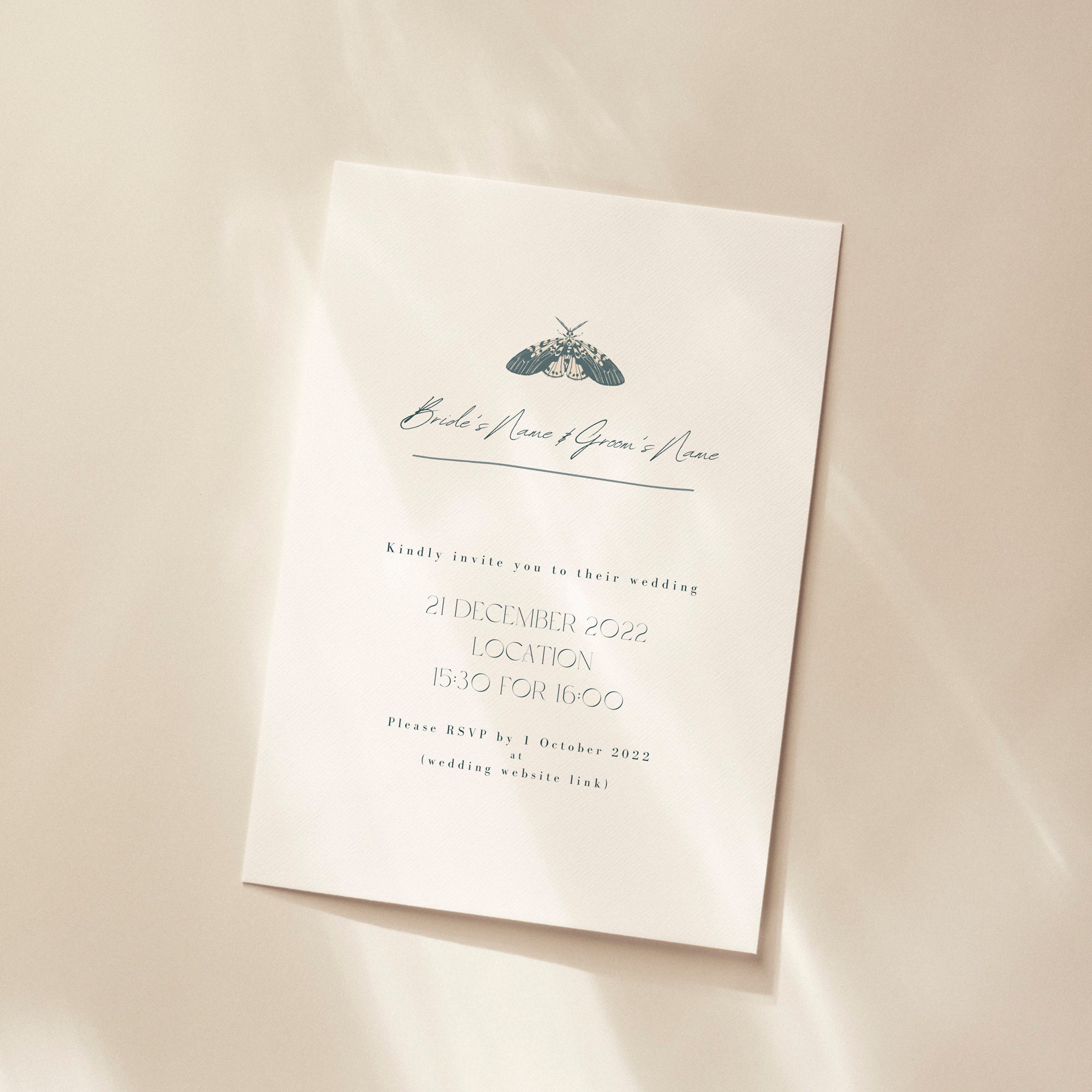 Minimalist Moth Wedding Invite Template - Editable Wedding Invite ...