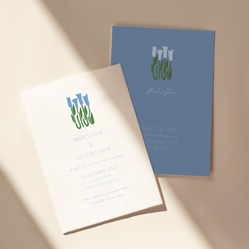 Tulip Linocut Wedding Invite Template Editable Wedding Invite Instant ...