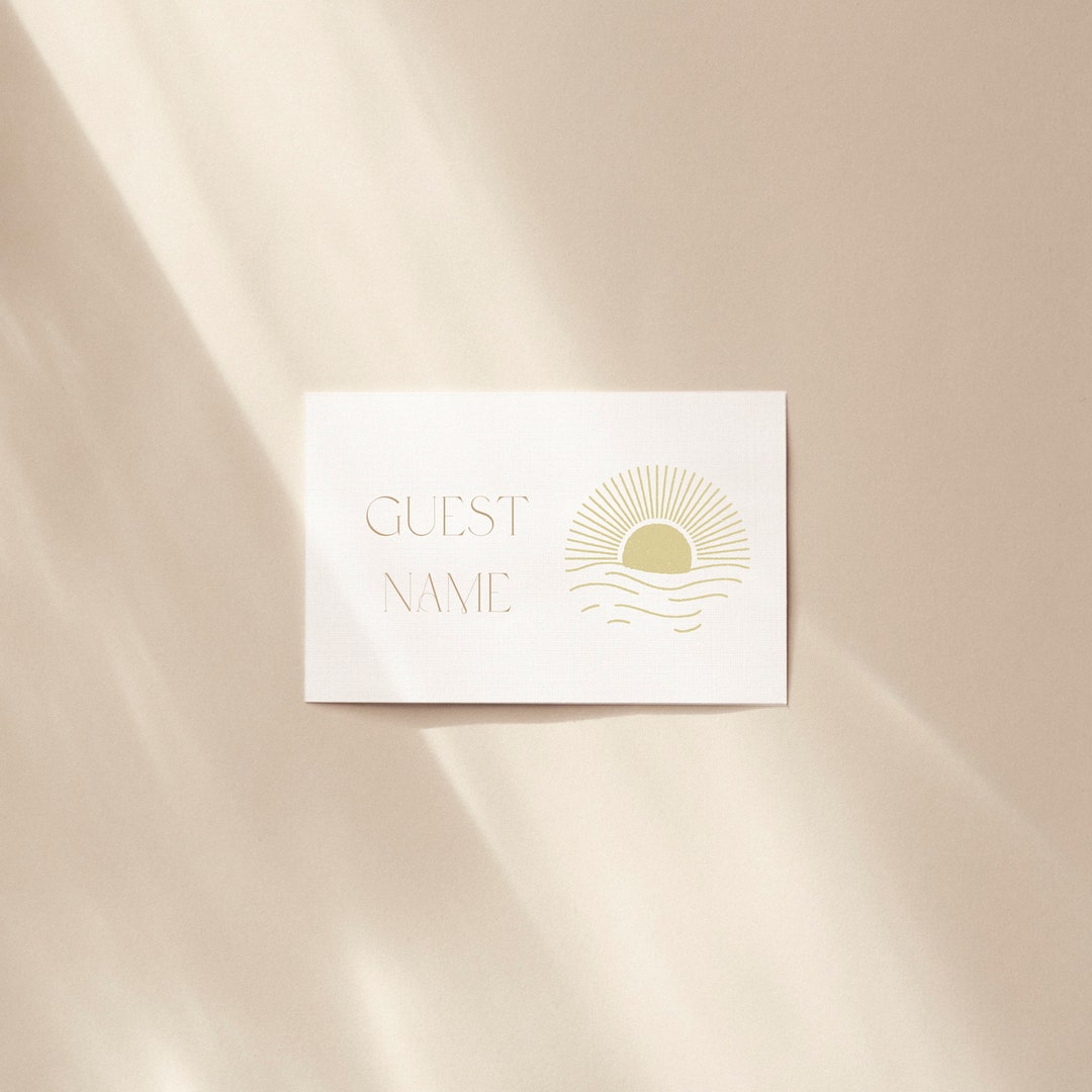 Minimalist Sun Name Card / Place Card Template - Editable Name Card ...