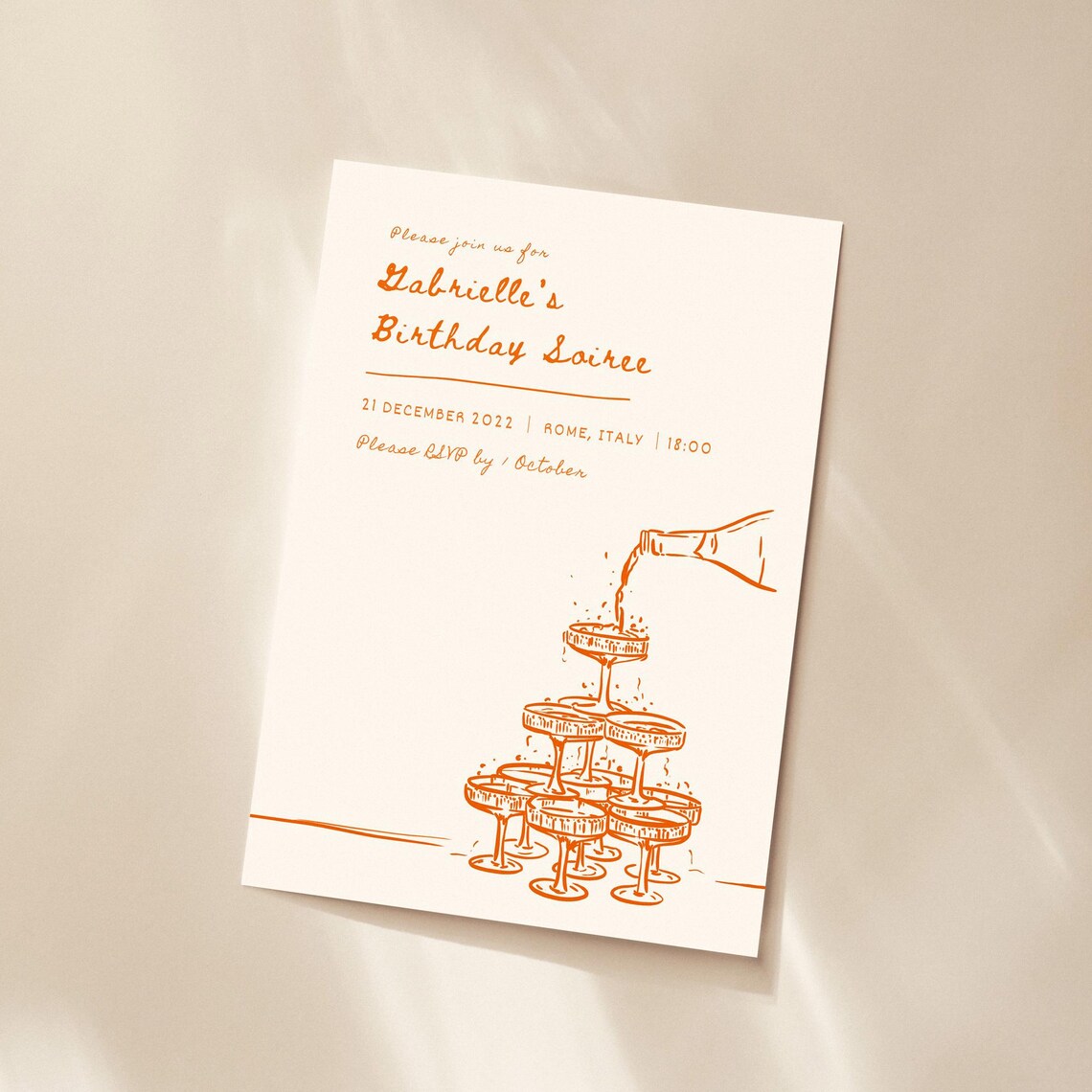 Hand Drawn Orange Coup Champagne Tower Illustrated Birthday Soiree ...