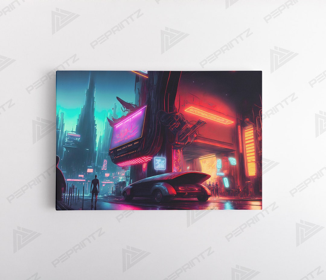 RGB Night in Town Futuristic Cityscape | Sci-fi Canvas Wall Art | New ...