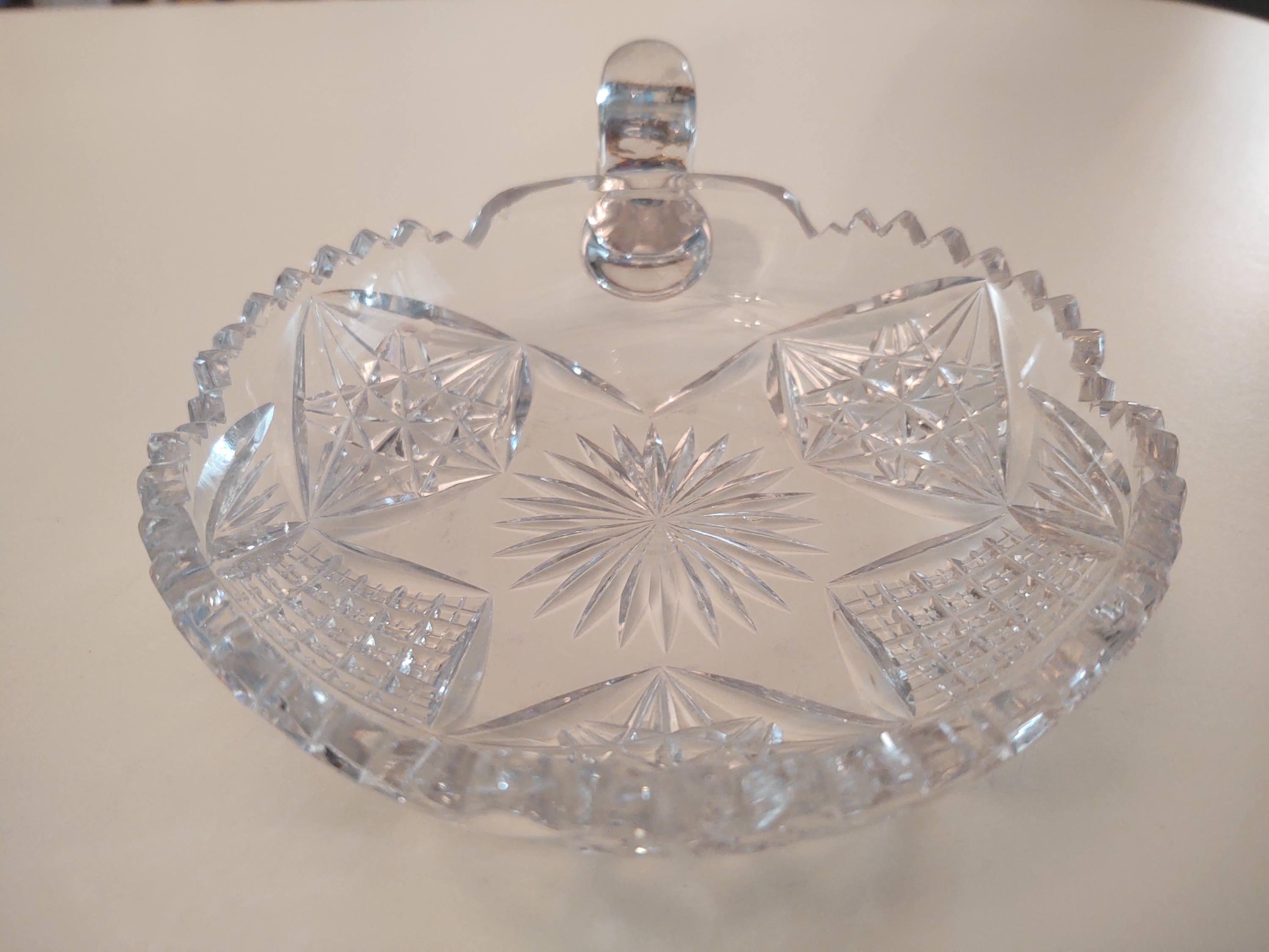 Vintage Cut Glass Bowl With Sawtooth Edge and Handle. - Etsy