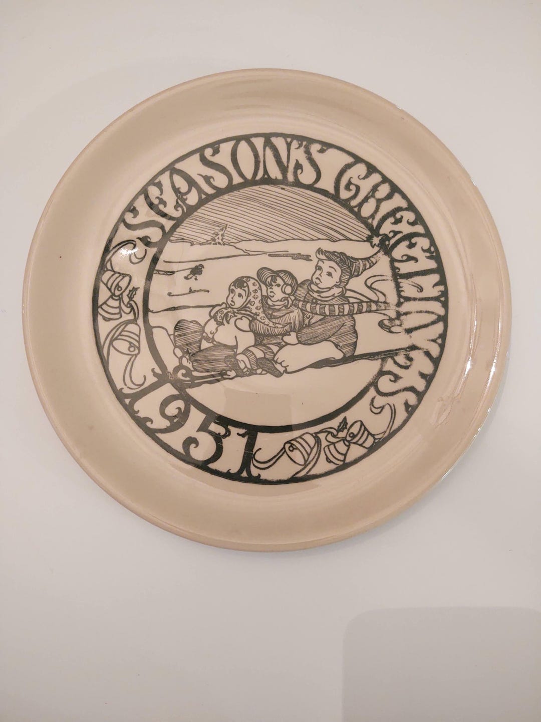Vintage Buffalo Pottery "seasons Greetings 1951" Plate - Etsy