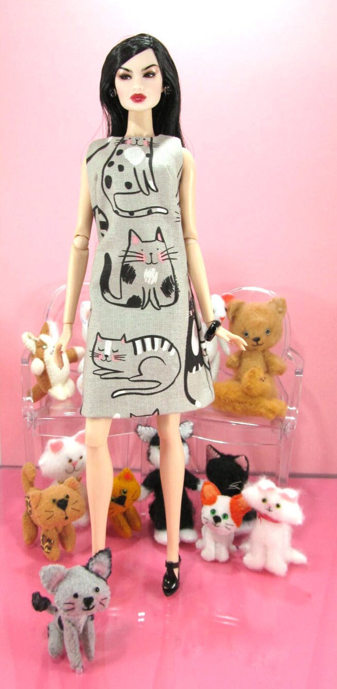 Cat Lover Shift Dress for 12 Dolls Such as Fashion Royalty, Mizi, Poppy ...