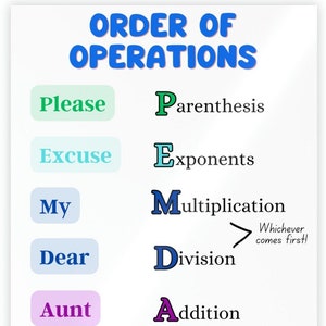 Order of Operations Anchor Chart PEMDAS Anchor Chart Math - Etsy