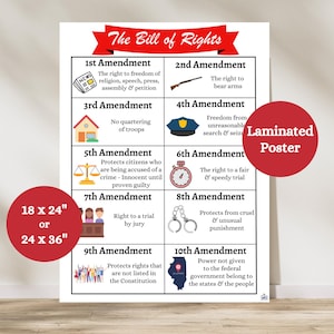Bill of Rights Anchor Chart, 10 Amendments Poster, US Constitution ...