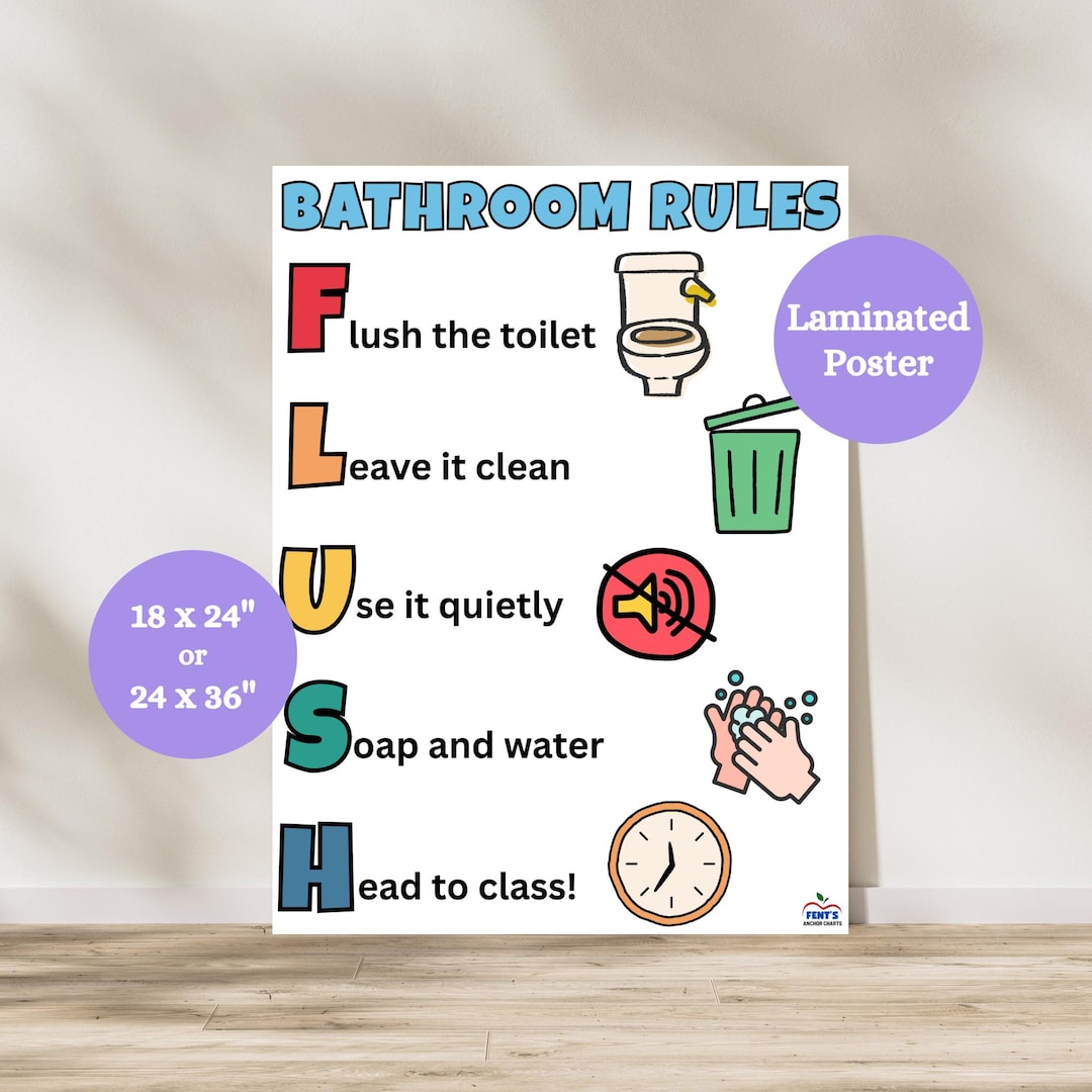 FLUSH Bathroom Rules Anchor Chart, Classroom Bathroom Poster, Kid ...