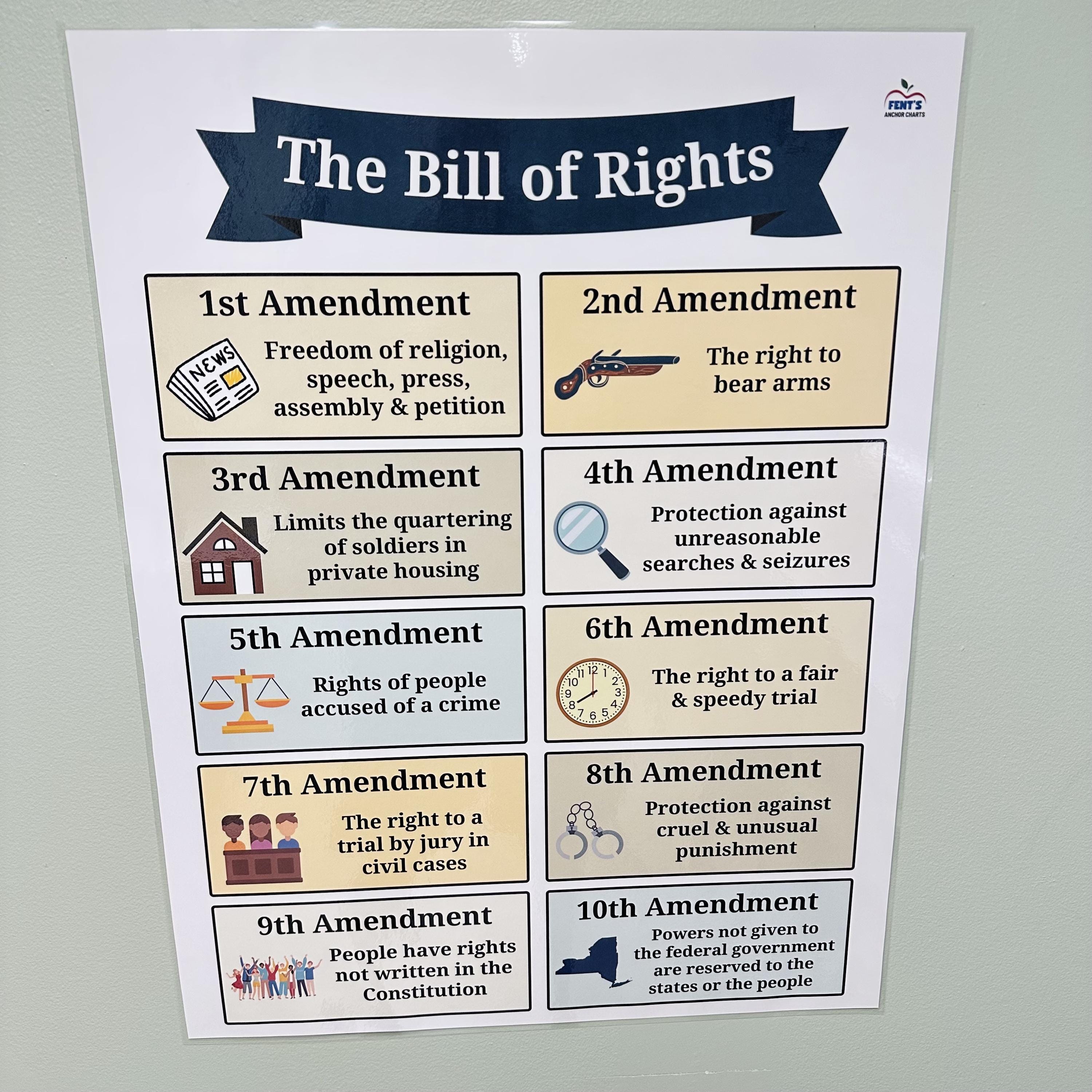 Bill of Rights Anchor Chart | High School Civics Classroom Poster | 10 ...
