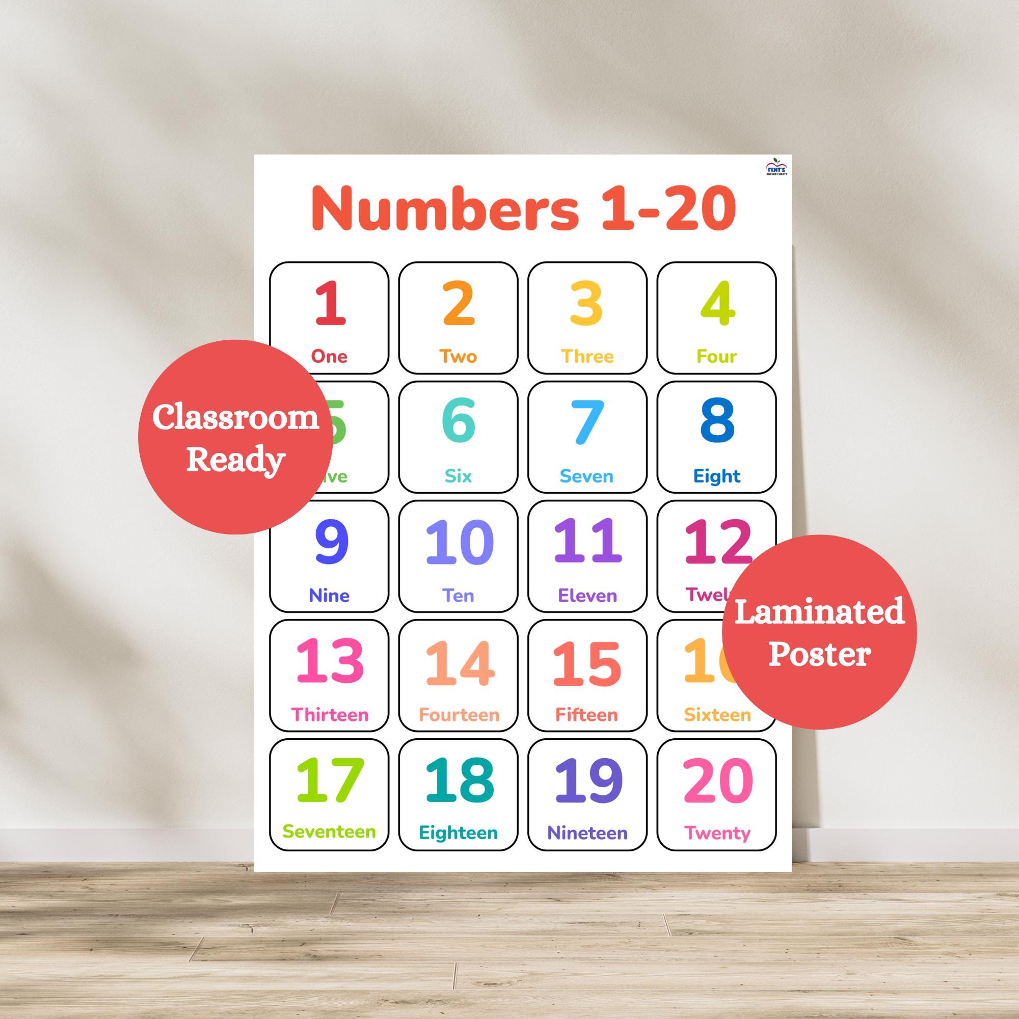 Numbers 1-20 Chart, Learn to Count Poster for Toddlers, Preschool ...