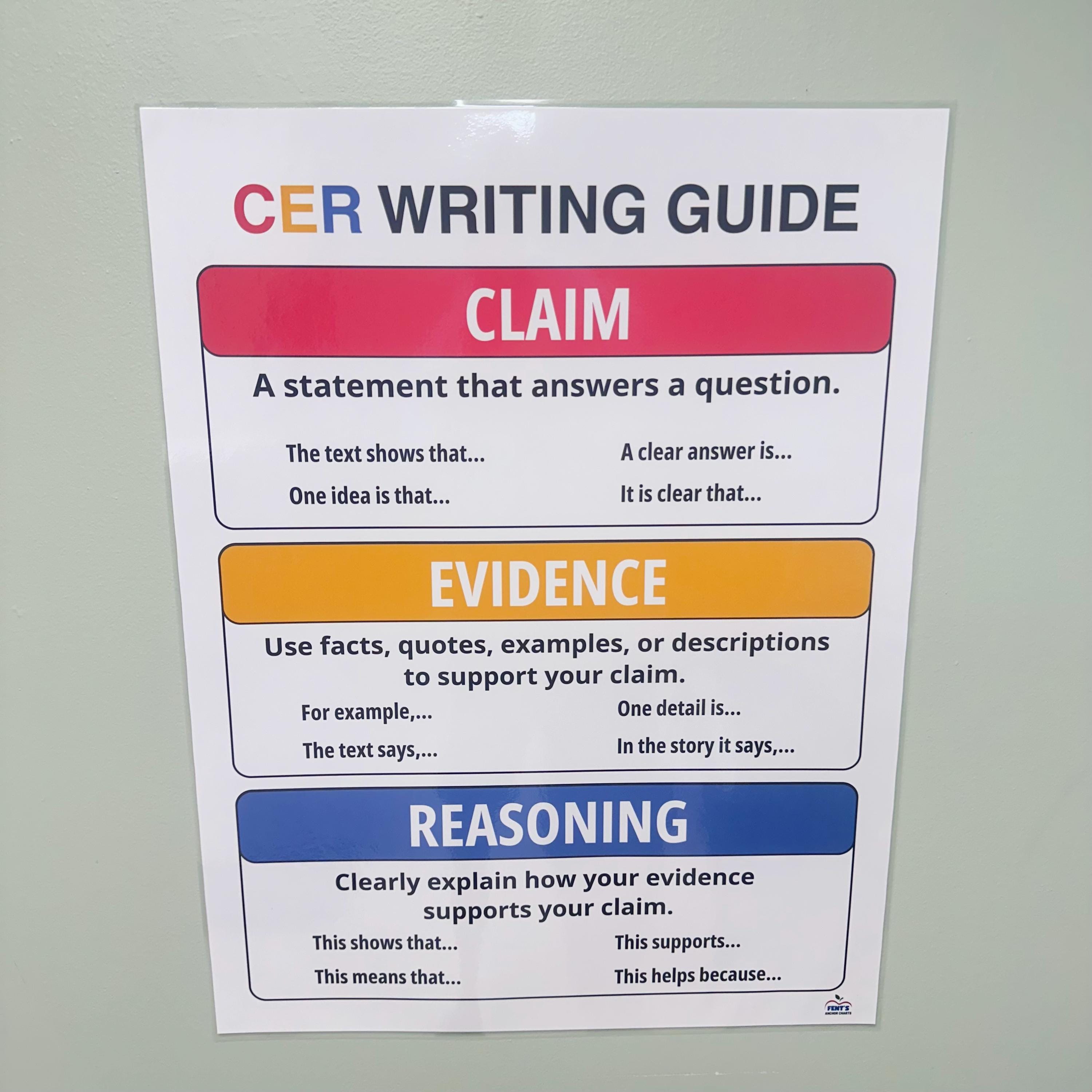 CER Writing Anchor Chart | Claim Evidence Reasoning Laminated Poster - Etsy
