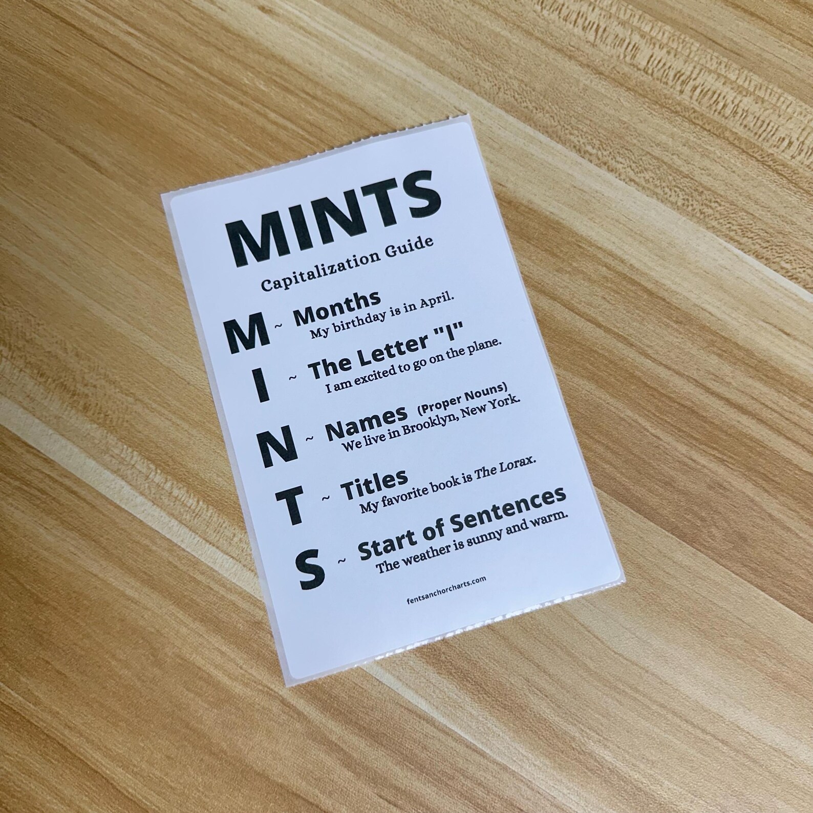 MINTS Capitalization Anchor Chart, Capitalization Poster ...