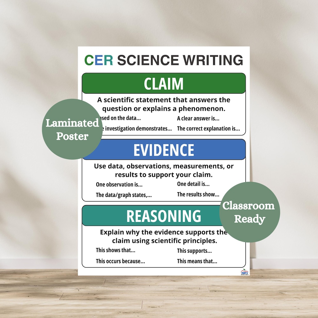 CER Science Writing Anchor Chart | Claim Evidence Reasoning Poster for ...