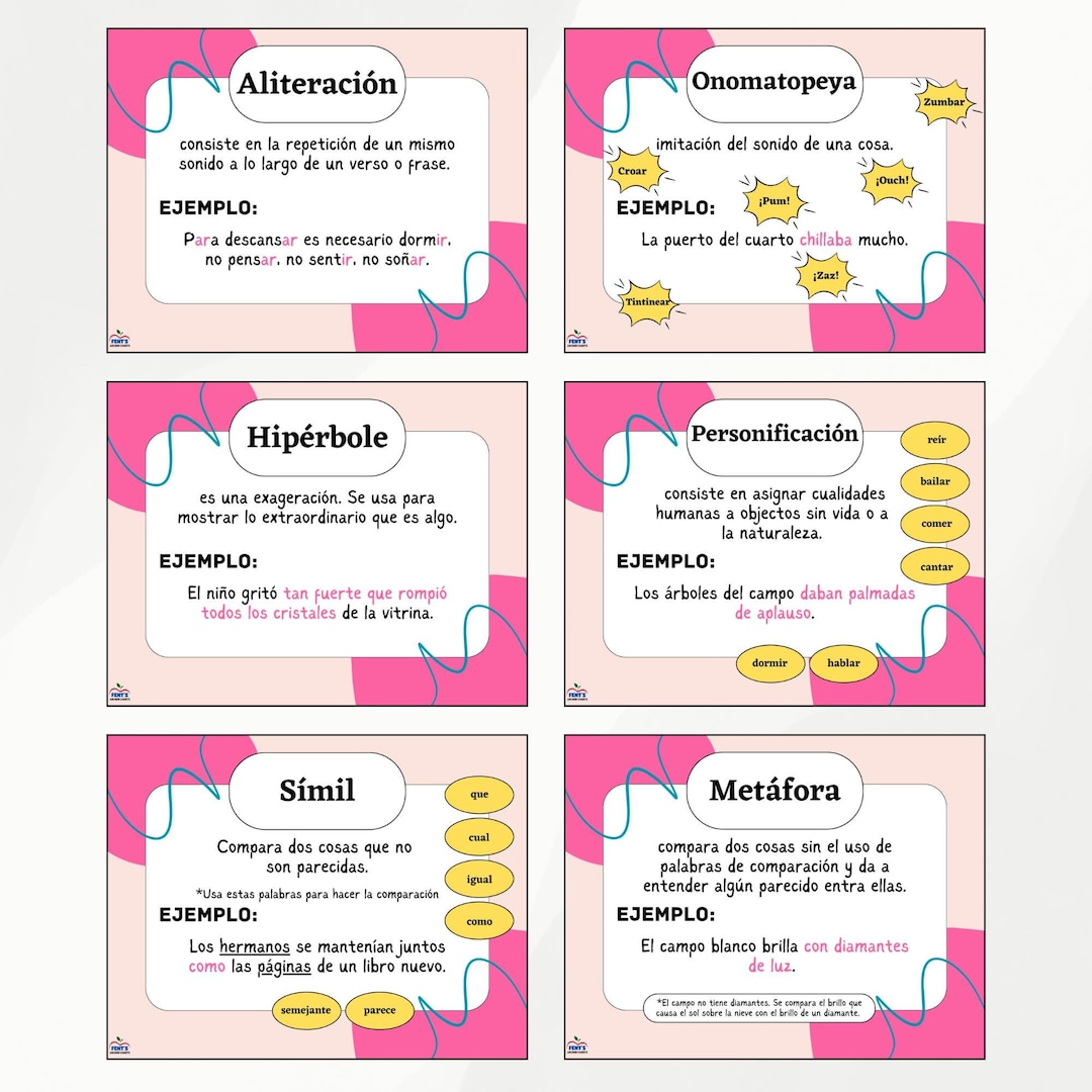 Printable Spanish Figurative Language, Spanish Figurative Language ...