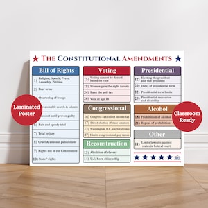 Constitutional Amendments Laminated Chart | Bill of Rights for ...