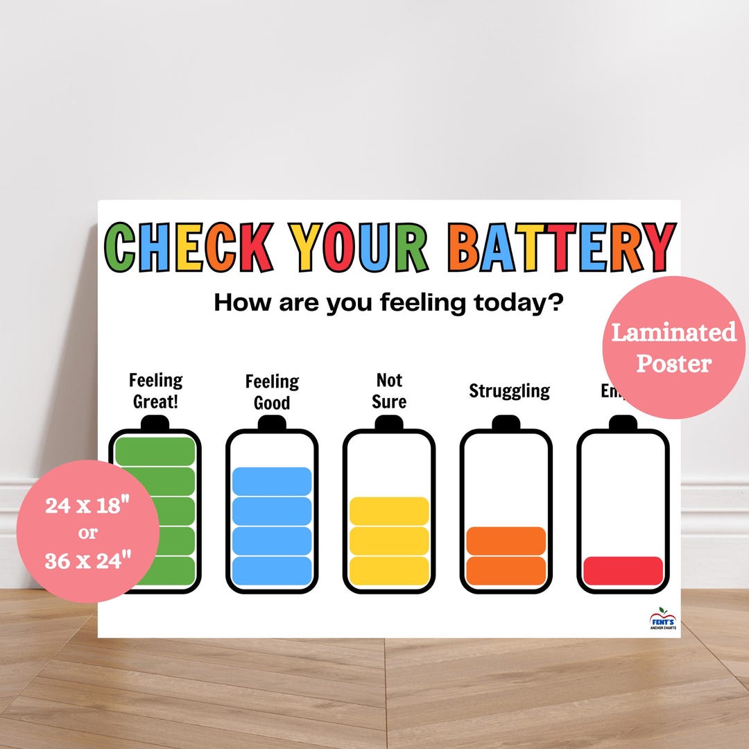 Check Your Battery Feelings Poster, Student Feelings Check In, Mental ...