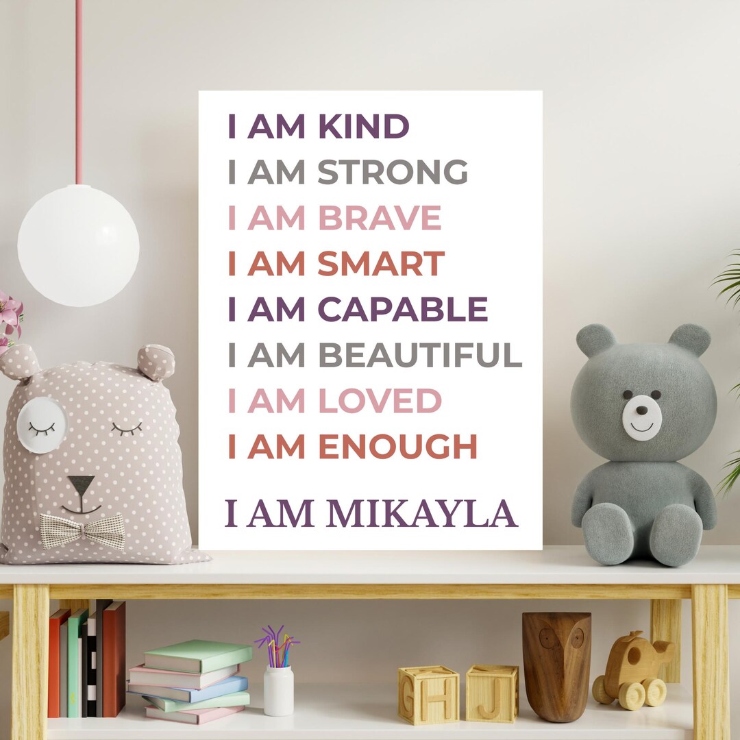 Girls Affirmation Poster | Personalized Girls Bedroom Wall Art | I Am ...