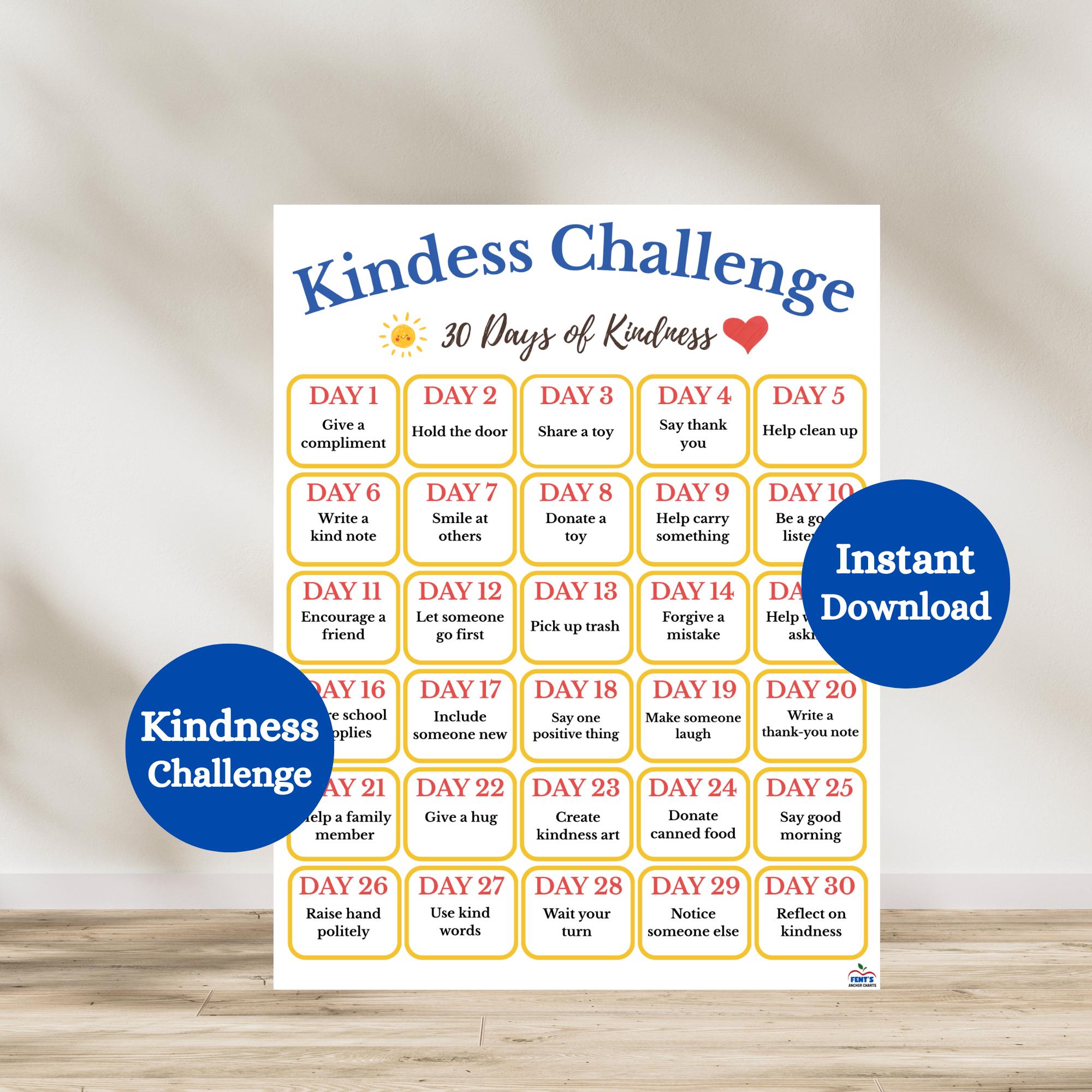 Kindness Challenge for Children | Printable Classroom Kindness Chart - Etsy