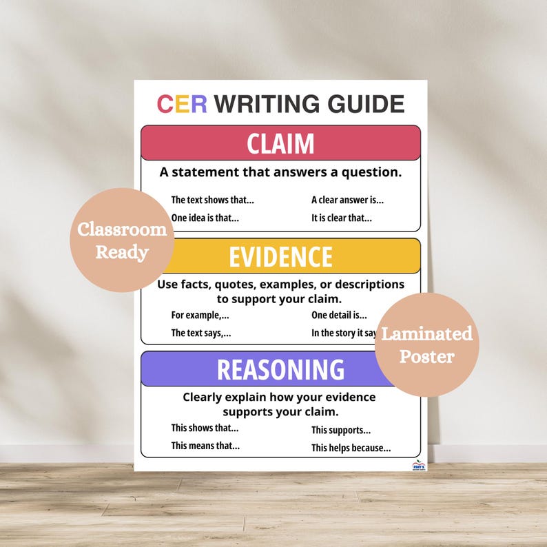 CER Writing Anchor Chart | Claim Evidence Reasoning Laminated Poster - Etsy