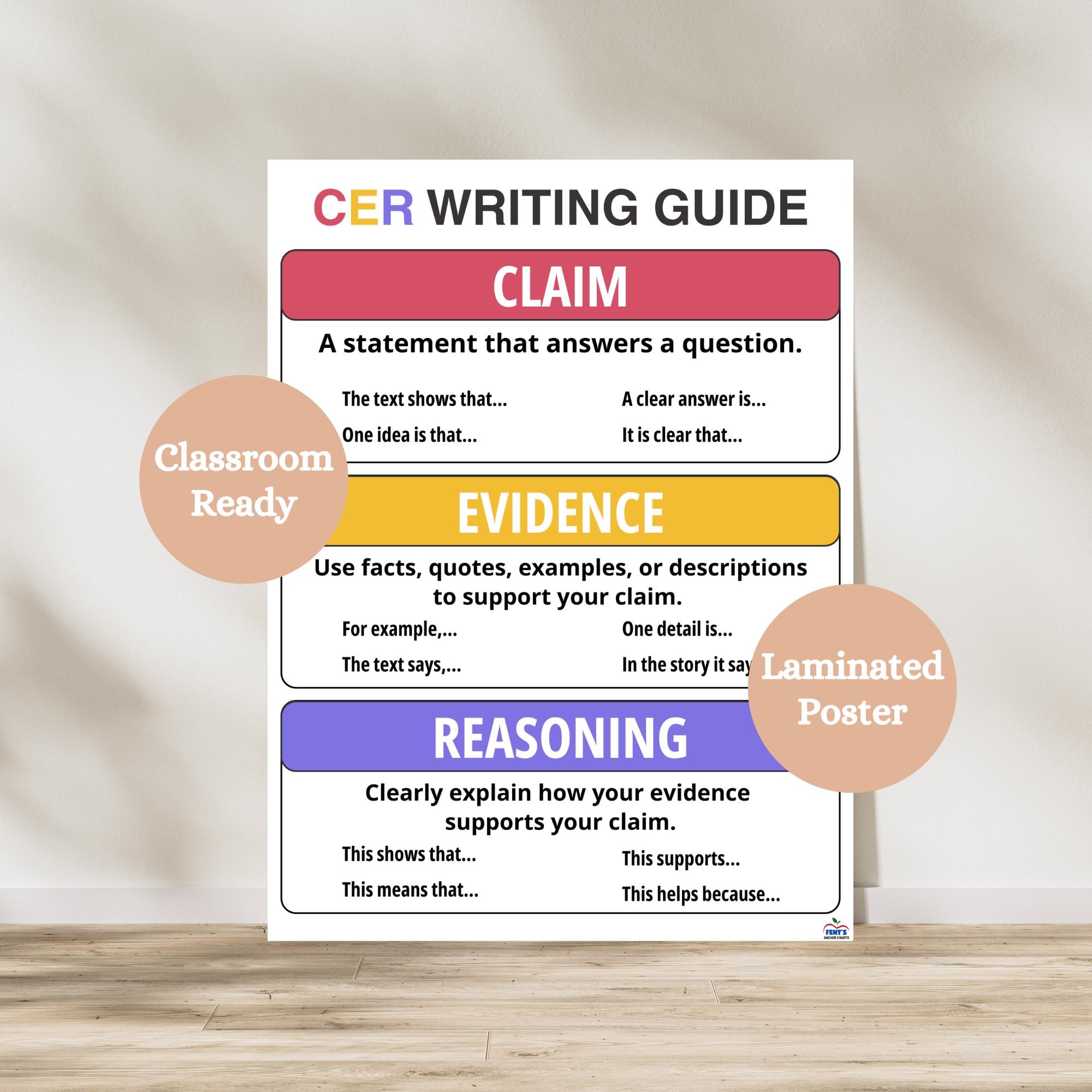 CER Writing Anchor Chart | Claim Evidence Reasoning Laminated Poster - Etsy