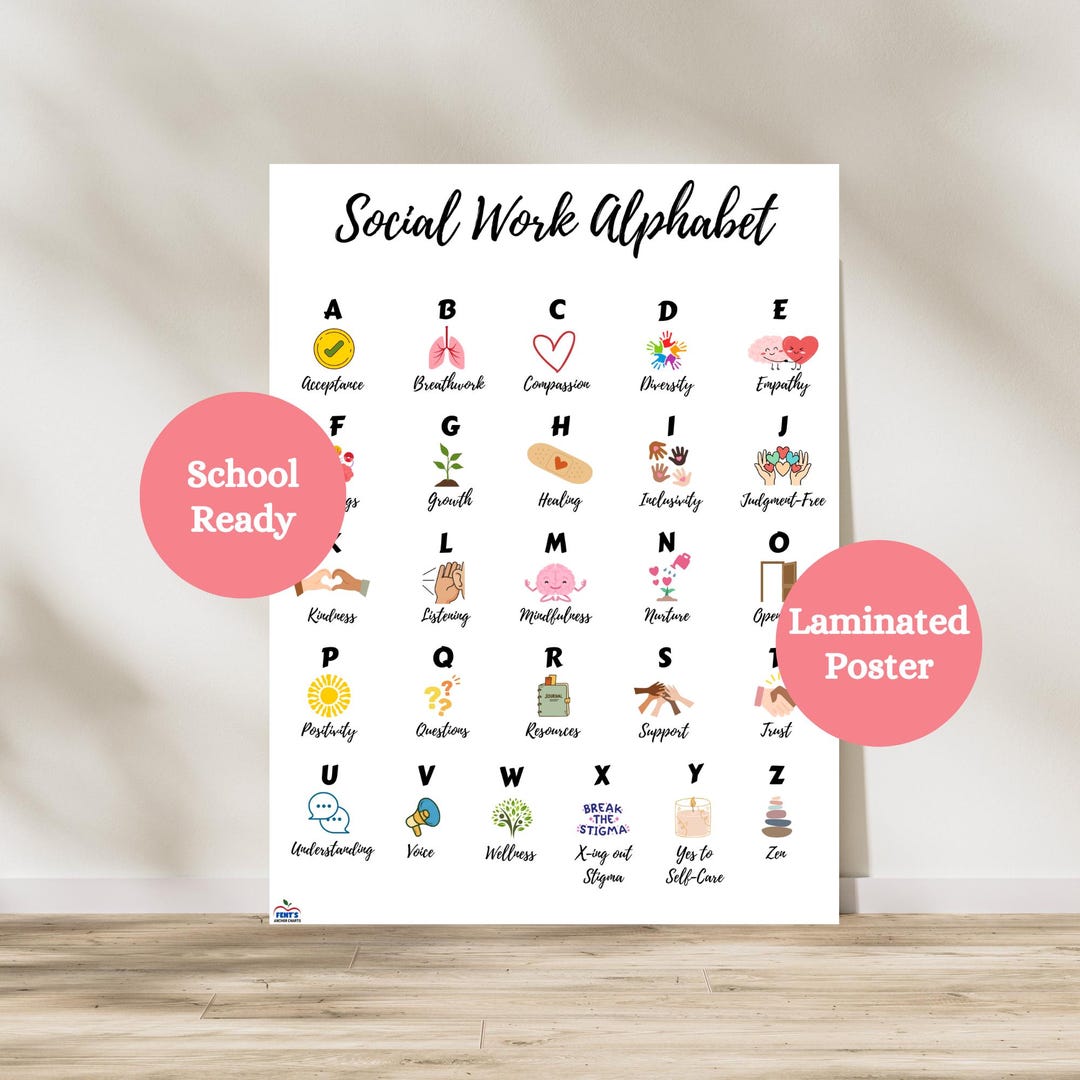 Social Work Alphabet Laminated Poster | School Counseling Office Decor ...