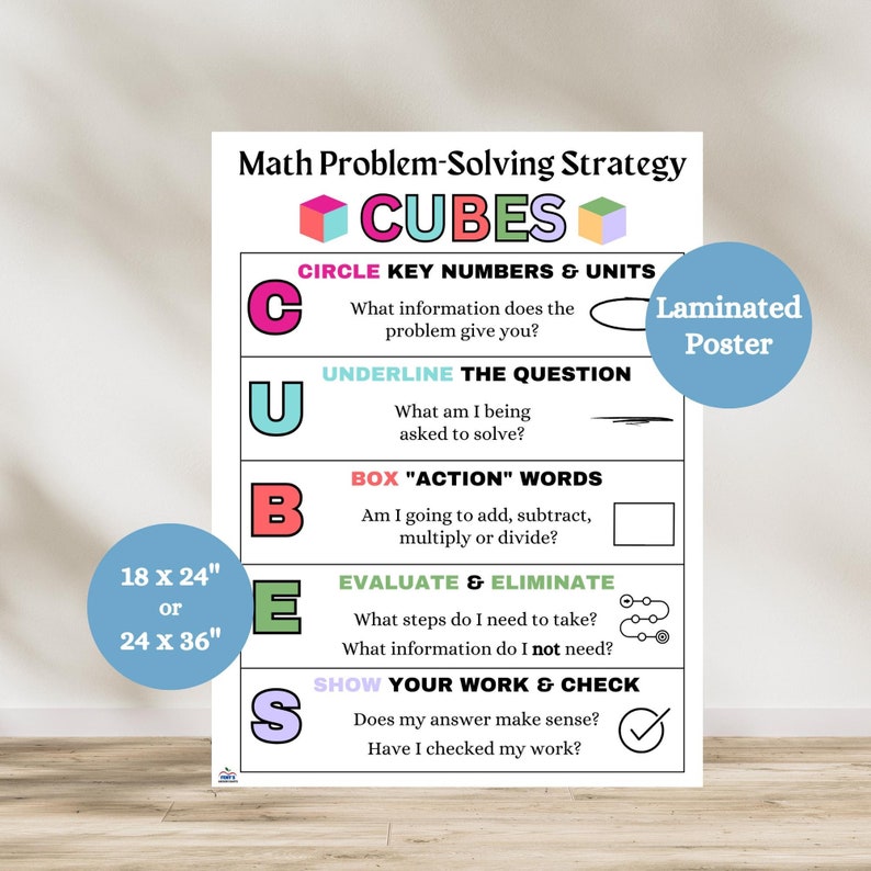 CUBES Math Strategy Anchor Chart, Math Word Problems Poster, Solving ...
