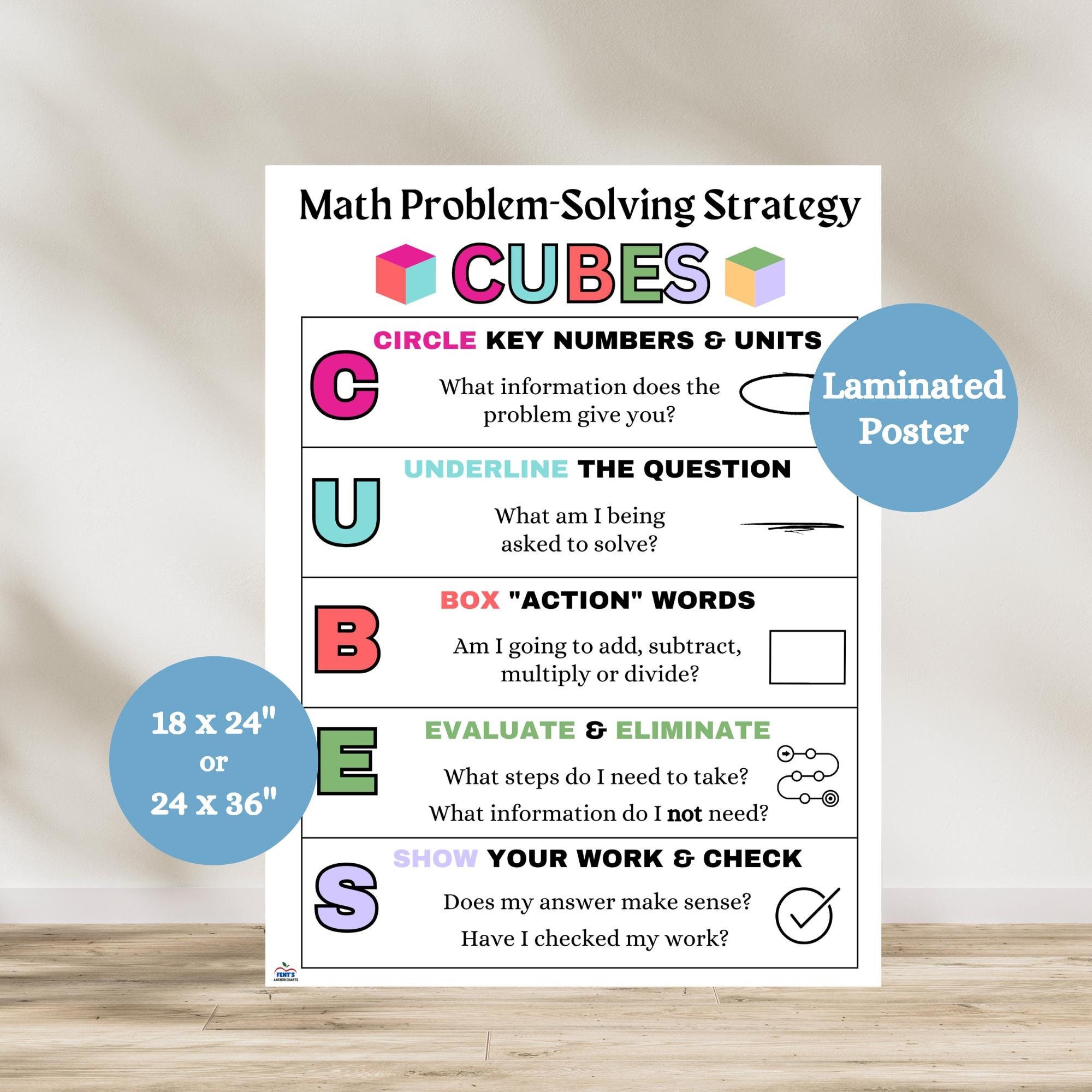 CUBES Math Strategy Anchor Chart, Math Word Problems Poster, Solving ...