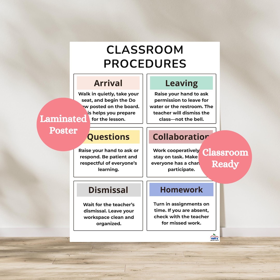 Classroom Procedures Laminated Poster | Classroom Management Anchor ...