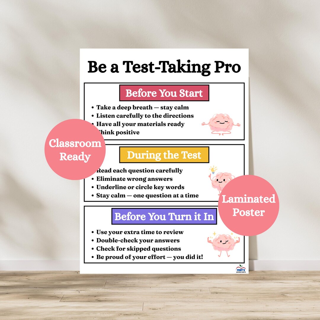 Test Taking Strategies Poster, Laminated Classroom Anchor Chart, Social ...