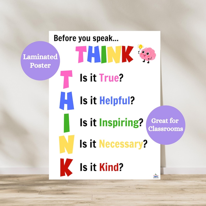 Think Before You Speak Laminated Poster | Classroom Communication ...