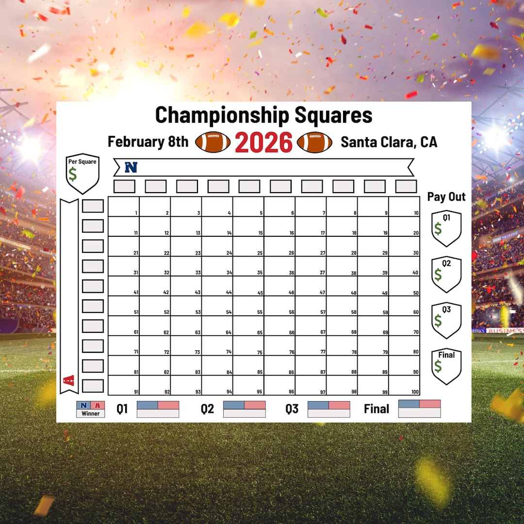 Printable 2026 Football Championship Squares | Big Game Football Pool ...