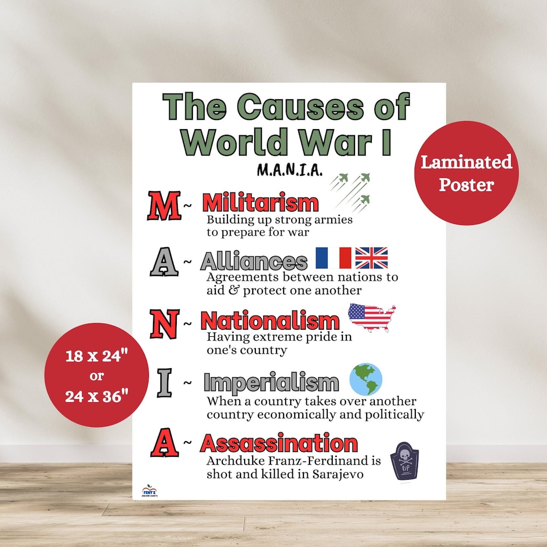 Causes of World War One , Anchor Chart, MANIA Acronym, WWI Poster for ...
