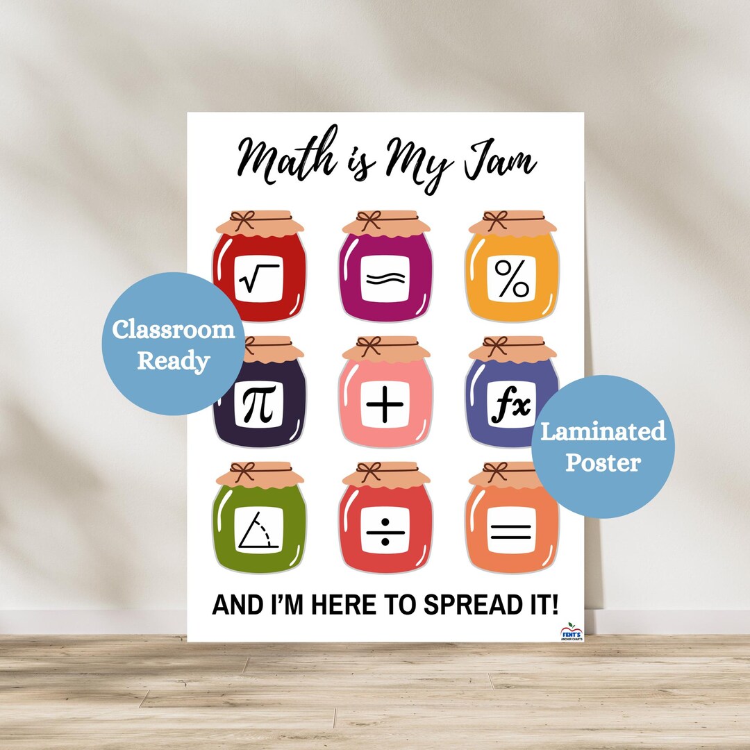 Math is My Jam Poster, Laminated Math Classroom Decor, Cute Math ...