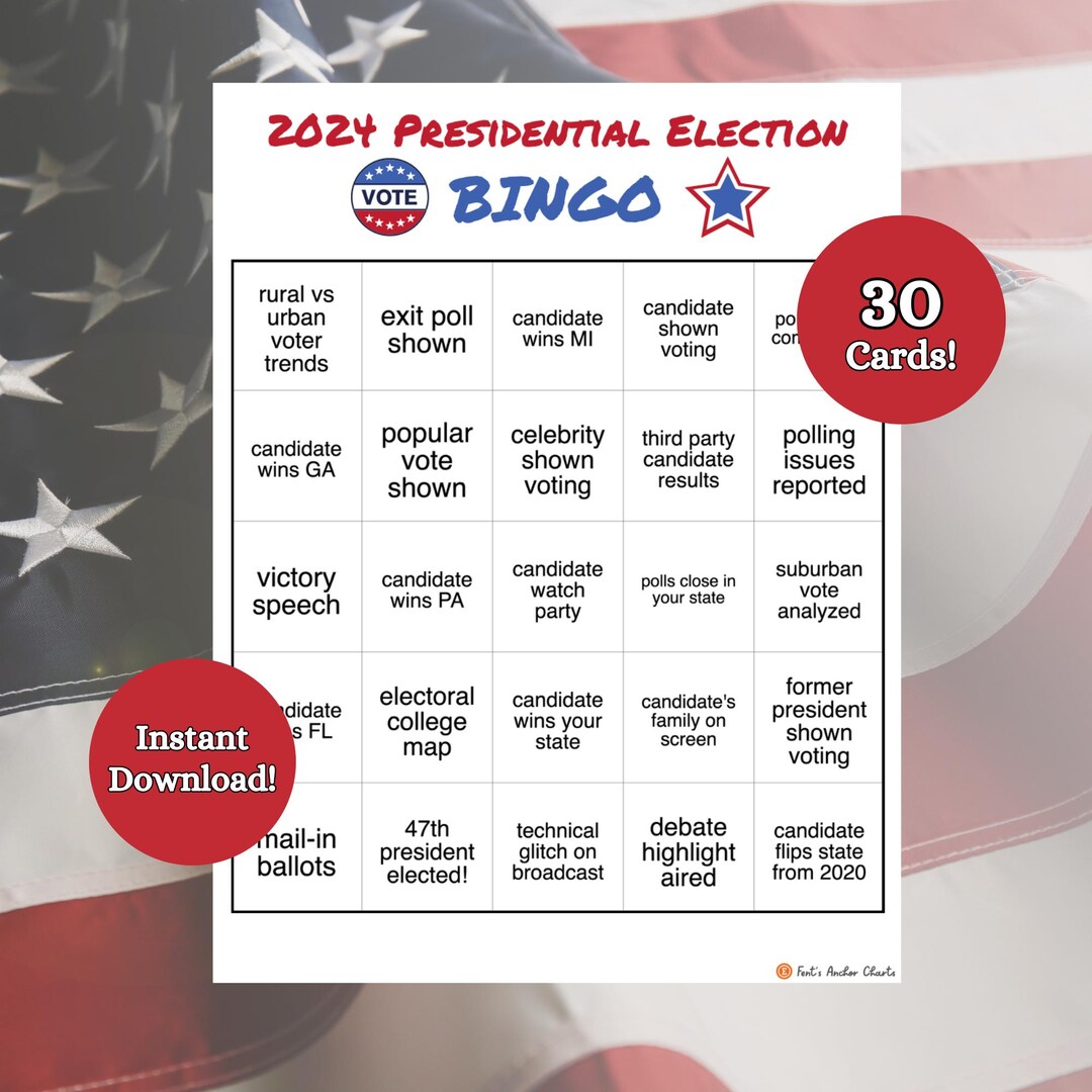 Presidential Election Night Bingo, Election Night Bingo, Trump Harris ...