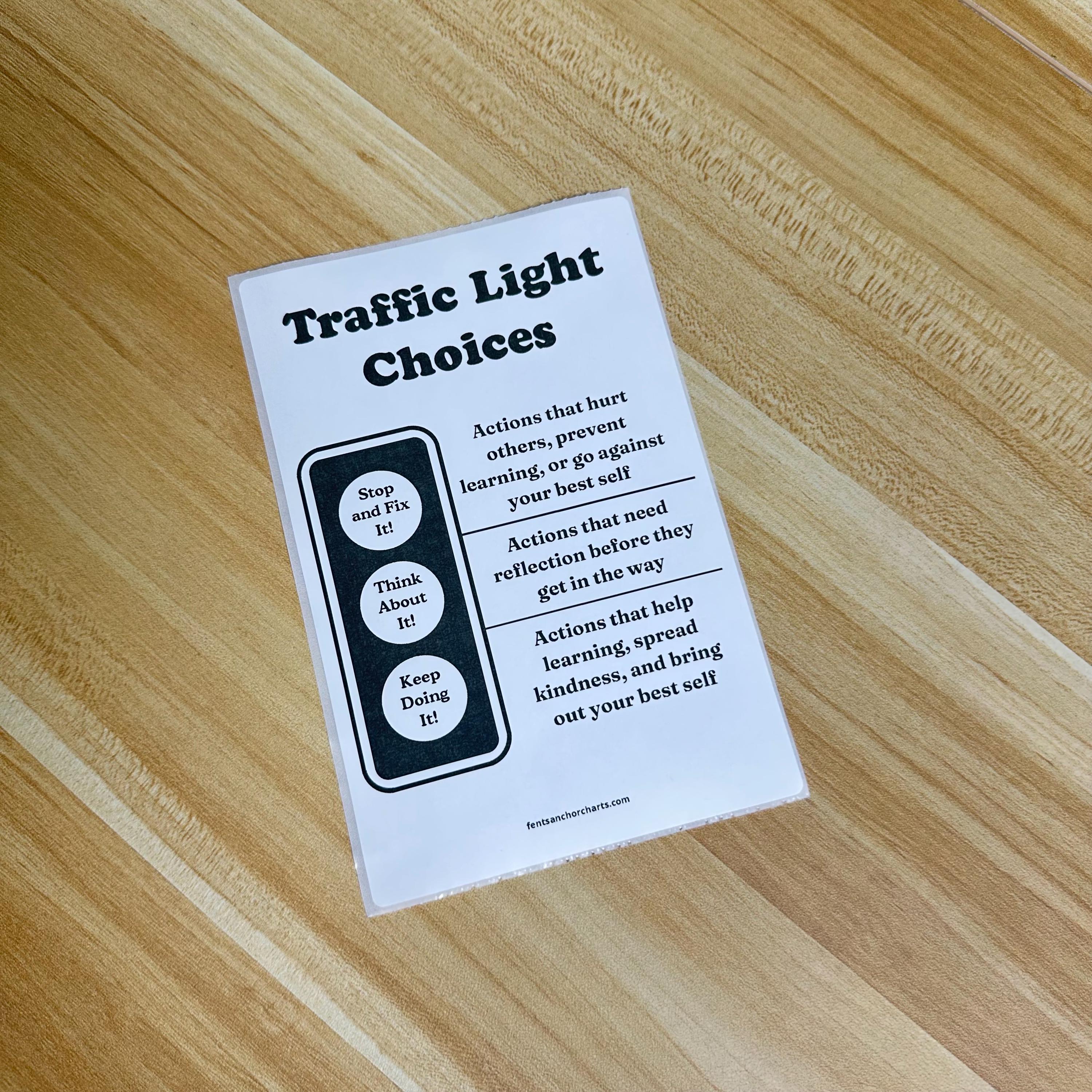 Traffic Light Choices Anchor Chart, Thermal Printer Anchor Chart ...