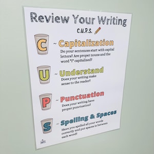 CUPS Acronym Anchor Chart, Review Your Writing Poster, Writing Process ...