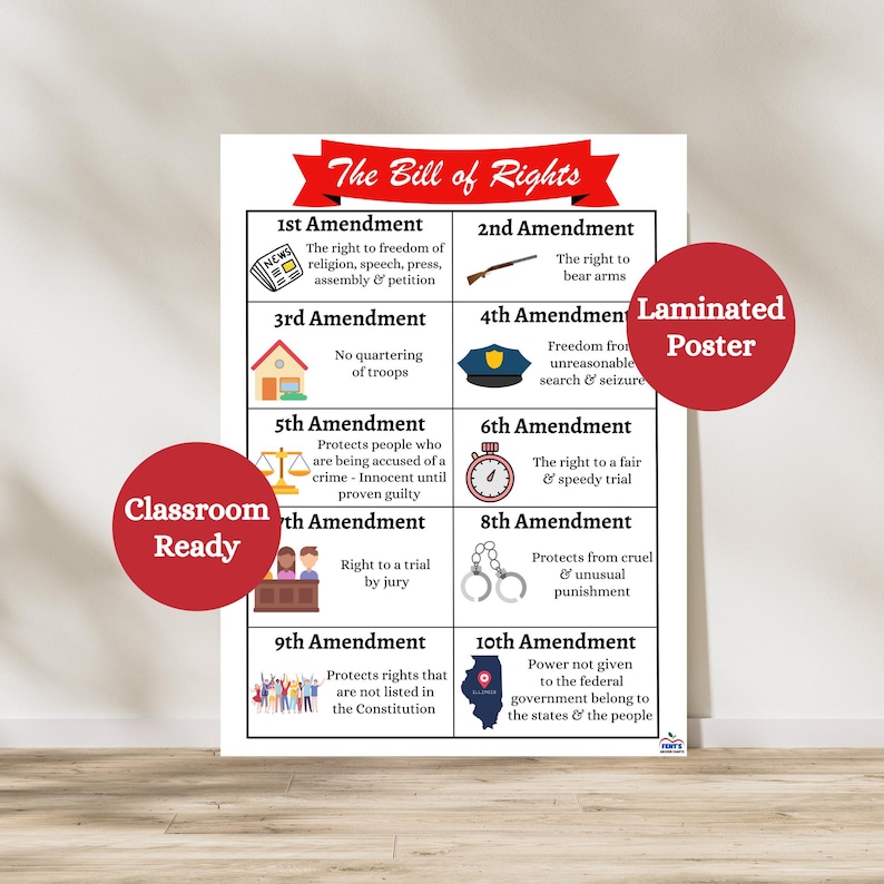 Bill of Rights Anchor Chart, 10 Amendments Poster, US Constitution ...