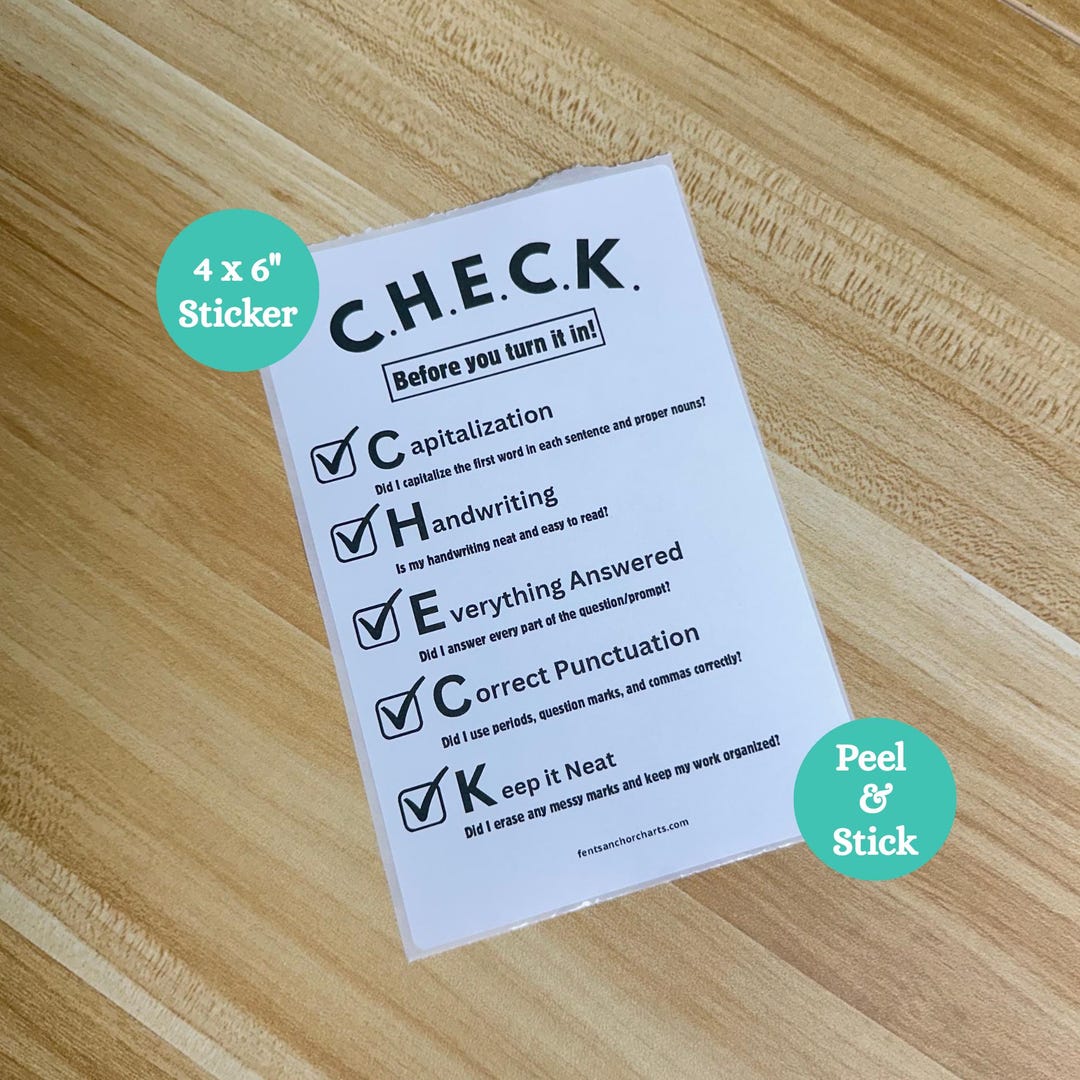 CHECK Anchor Chart, Turn in Checklist Poster, Thermal Printer Anchor ...