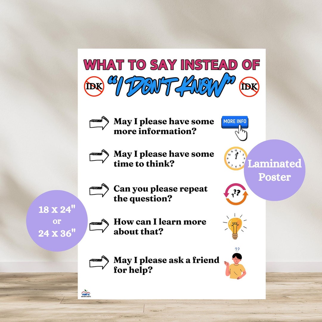 Instead of I Don't Know Anchor Chart, What to Say Instead of I Don't ...