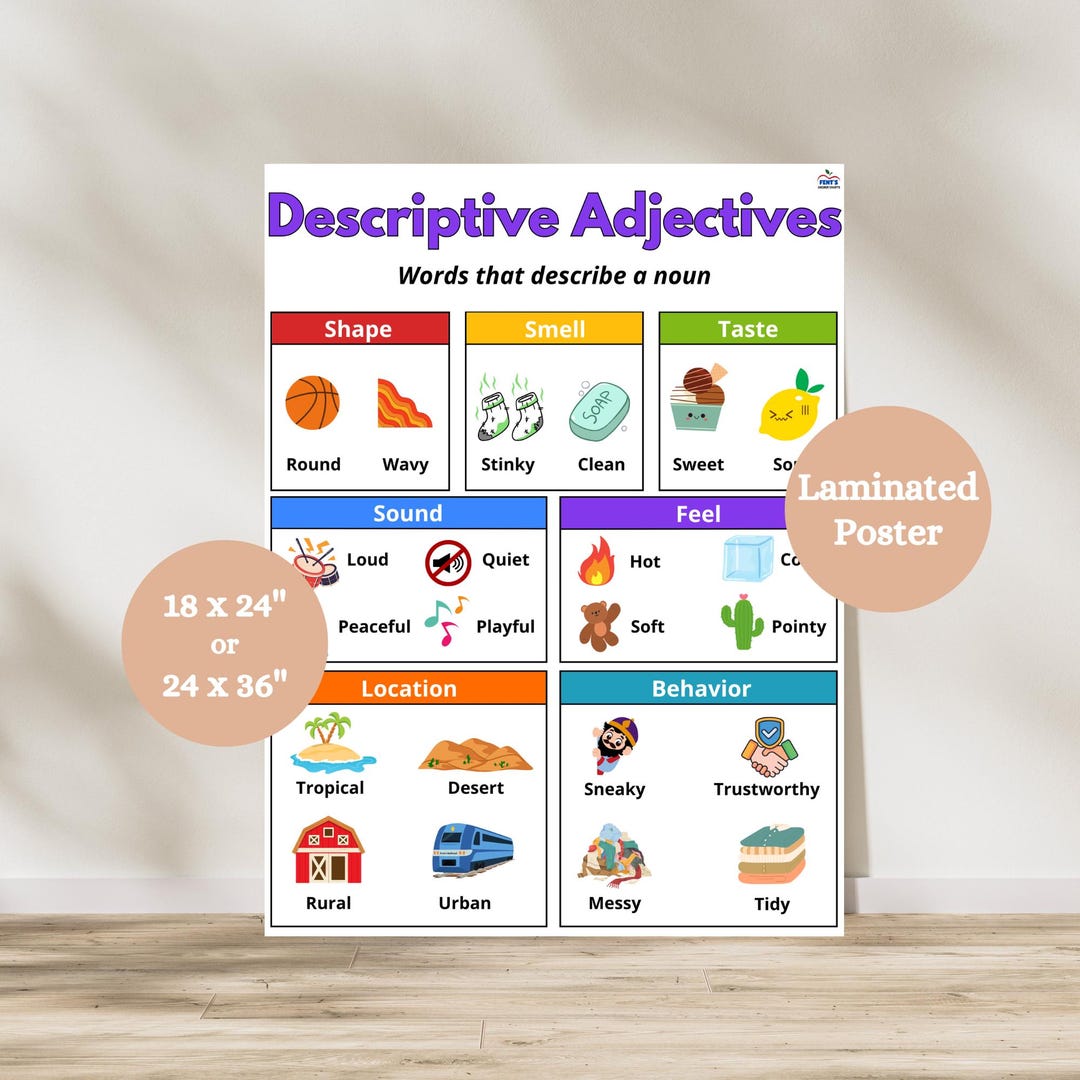 Descriptive Adjectives Anchor Chart, Adjective Poster for Classrooms ...
