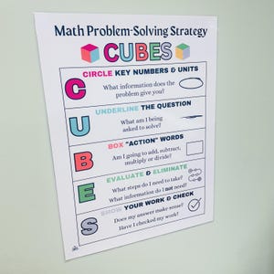 CUBES Math Strategy Anchor Chart, Math Word Problems Poster, Solving ...