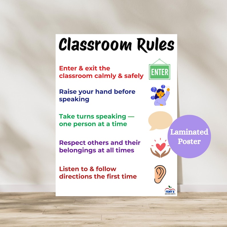 Classroom Rules Laminated Anchor Chart | Elementary Classroom ...