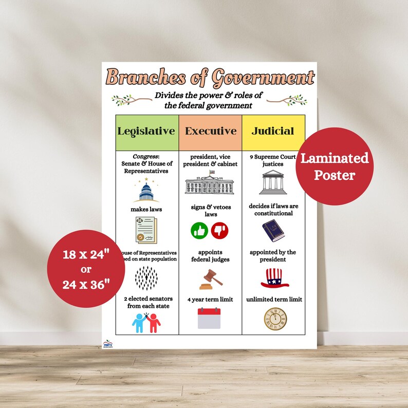 Three Branches of Government Anchor Chart, Separation of Powers ...