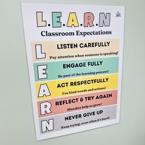 LEARN Classroom Expectations Anchor Chart, Classroom Management Poster ...