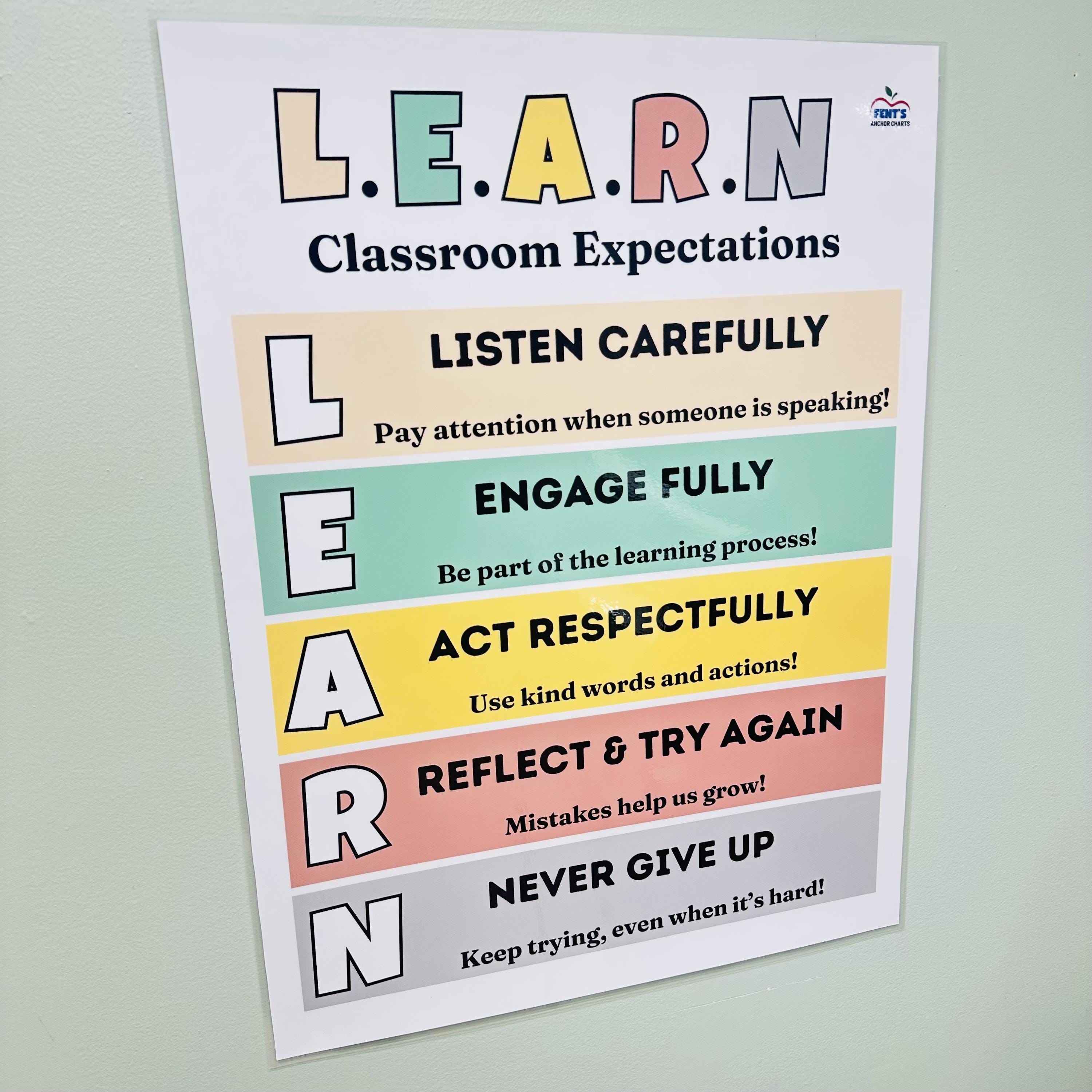 LEARN Classroom Expectations Anchor Chart | Laminated Classroom Anchor ...