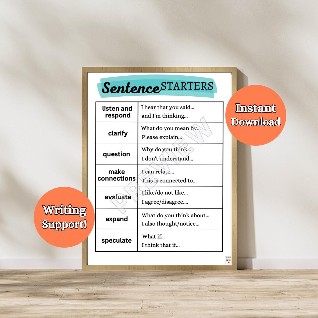 Printable Sentence Starters Worksheet, Sentence Starters Anchor Chart ...