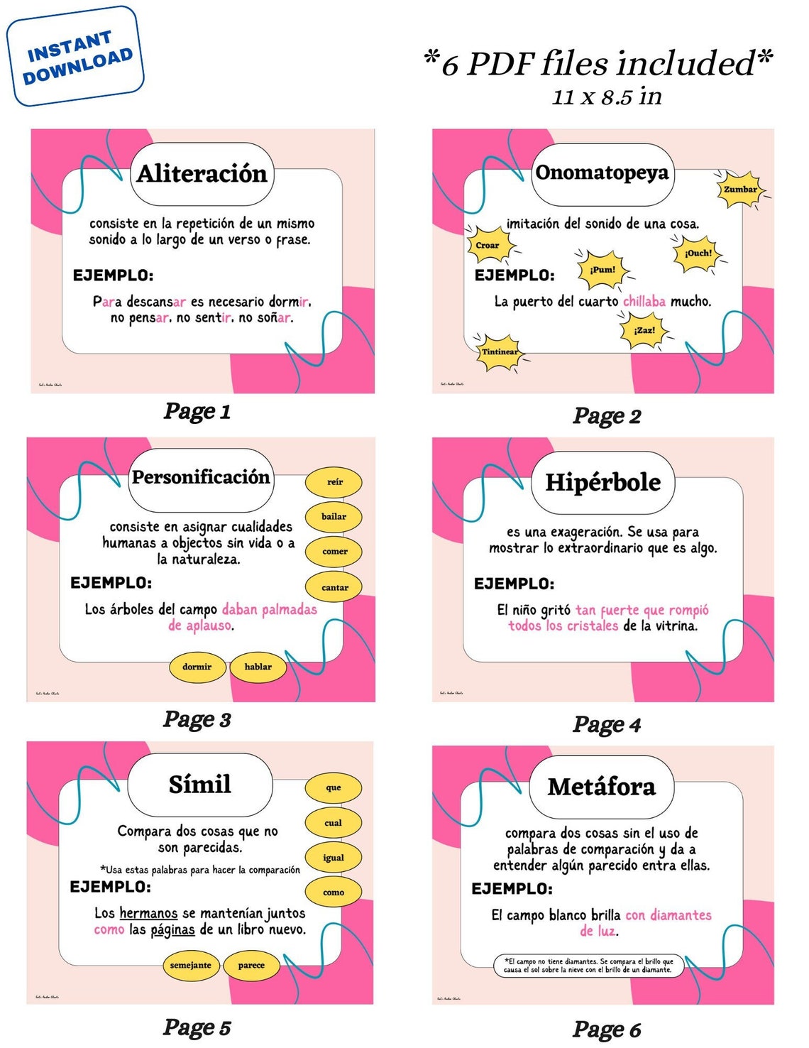Printable Spanish Figurative Language Charts, Figurative Language ...