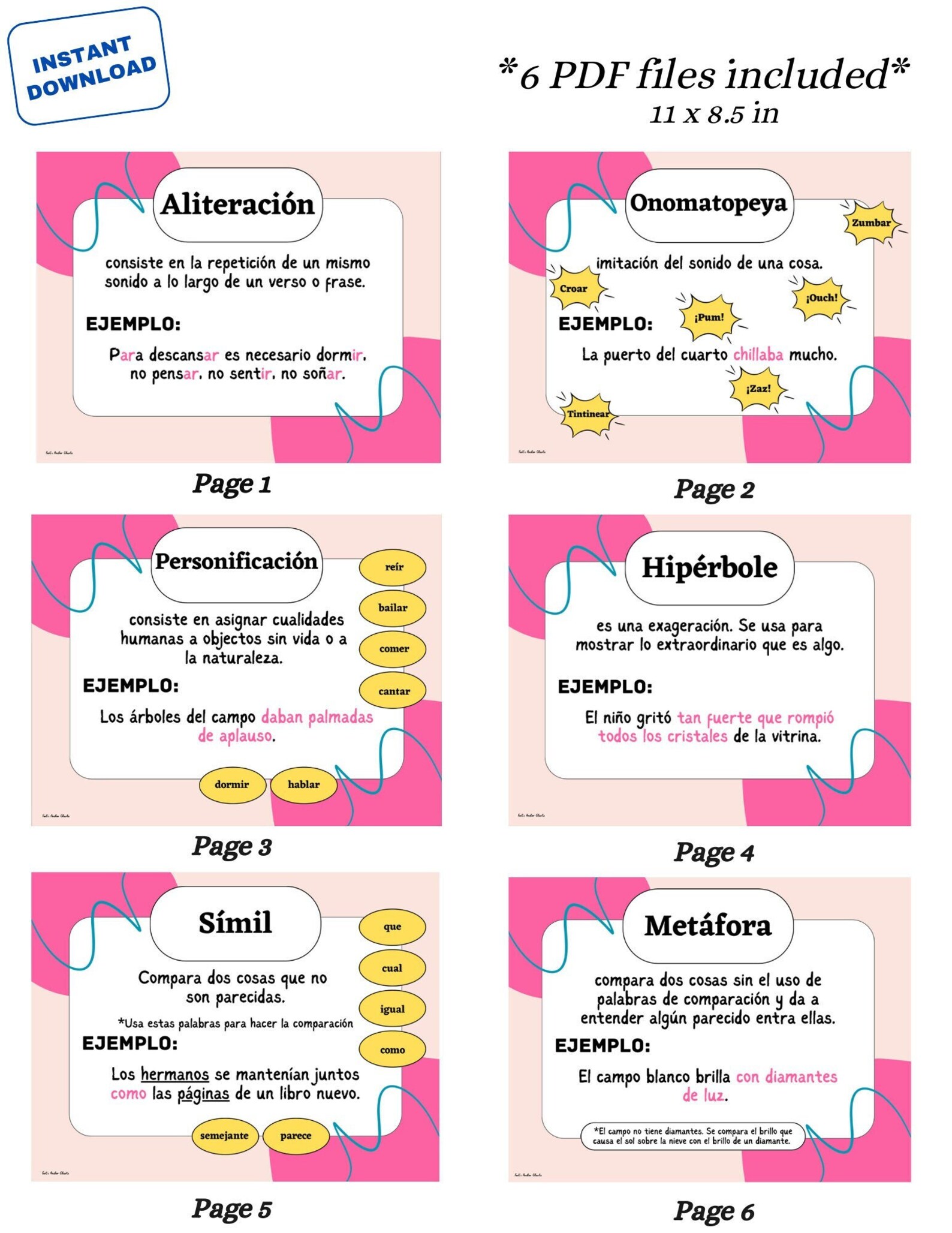 Printable Spanish Figurative Language Charts, Figurative Language ...